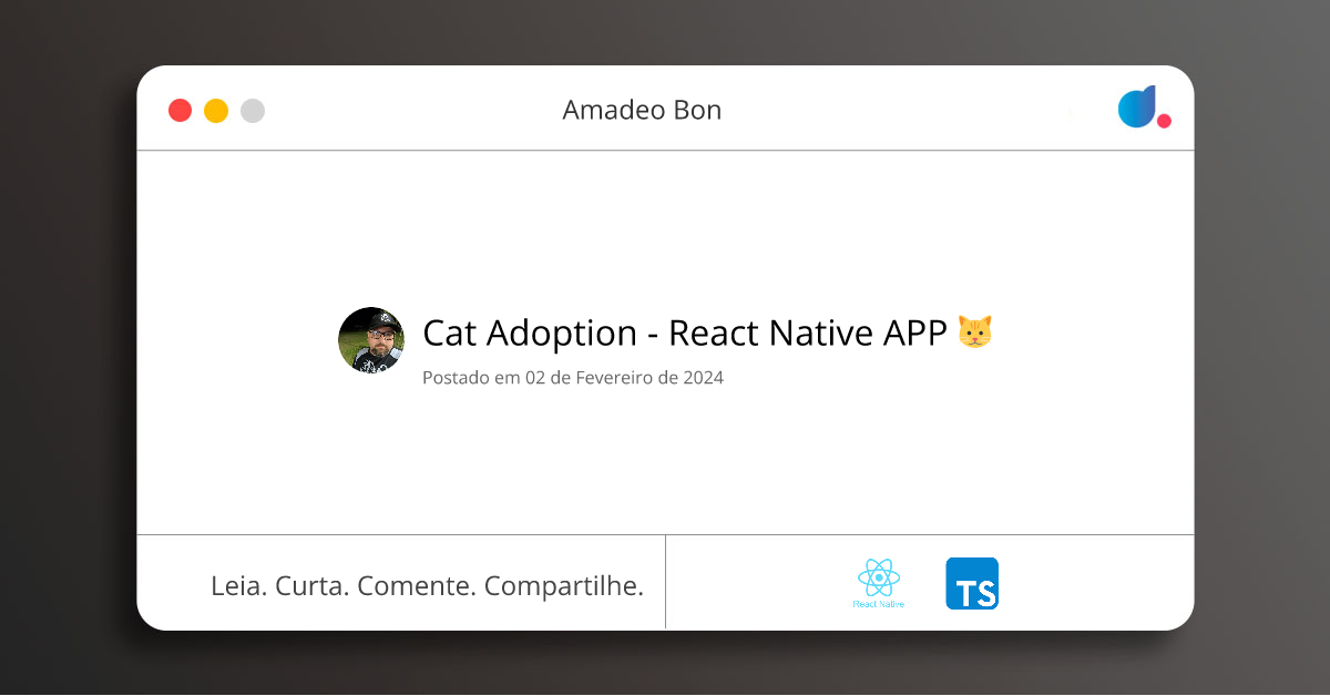 Cat Adoption - React Native APP 🐱 | Amadeo Bon | React Native | TypeScript | DIO
