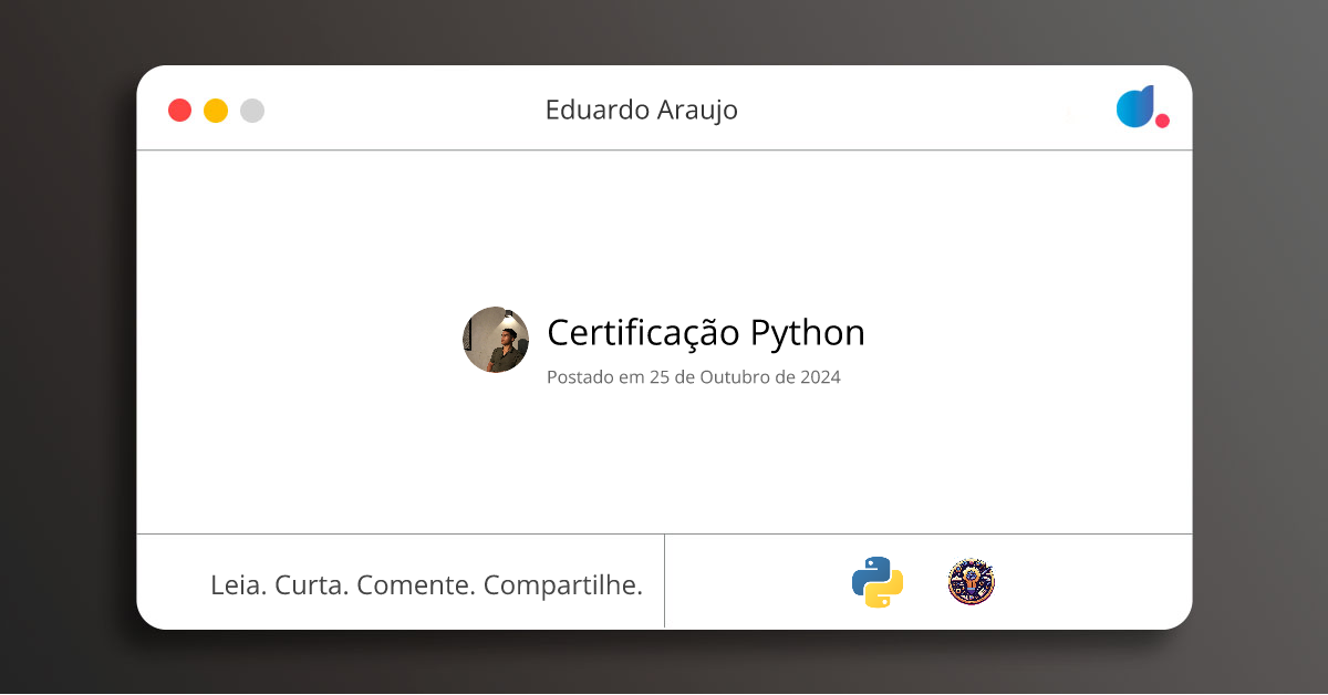 Certificação Python Eduardo Araujo Python Fundamentos Dio 9349