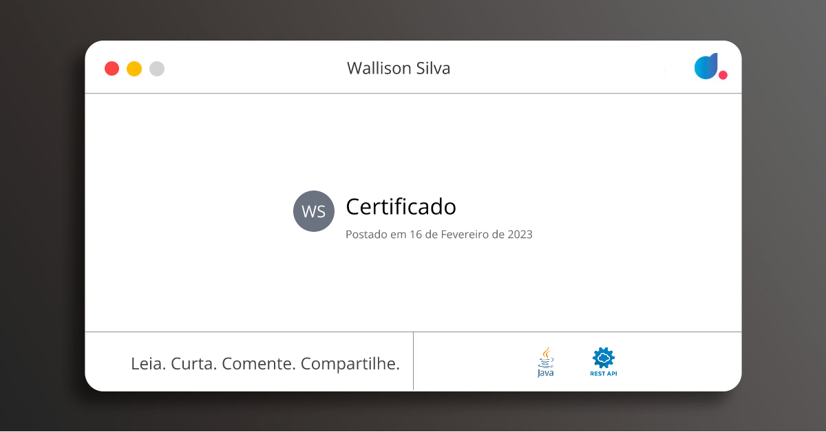 Certificado | Wallison Silva | Java | API Rest | DIO