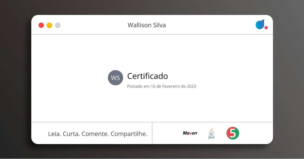Certificado | Wallison Silva | Maven | Java | JUnit | DIO