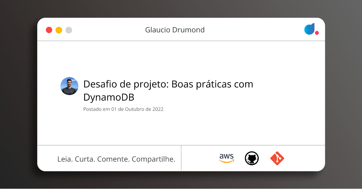 Desafio De Projeto Boas Práticas Com Dynamodb Glaucio Drumond Aws Github Git Dio
