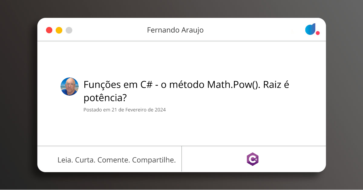 Funções em C# - o método Math.Pow(). Raiz é potência? | Fernando Araujo ...