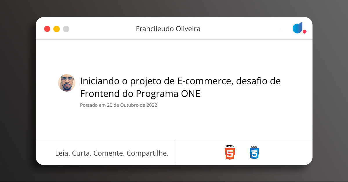 Iniciando o projeto de E-commerce, desafio de Frontend do Programa ONE ...