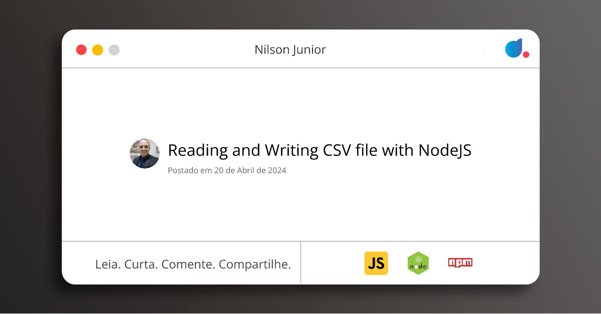 Reading and Writing CSV file with NodeJS | Nilson Junior | JavaScript ...