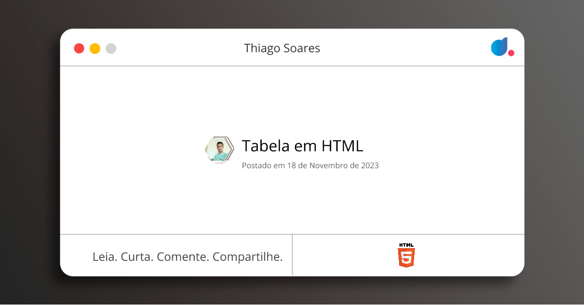 Tabela em HTML | Thiago Soares | HTML | DIO